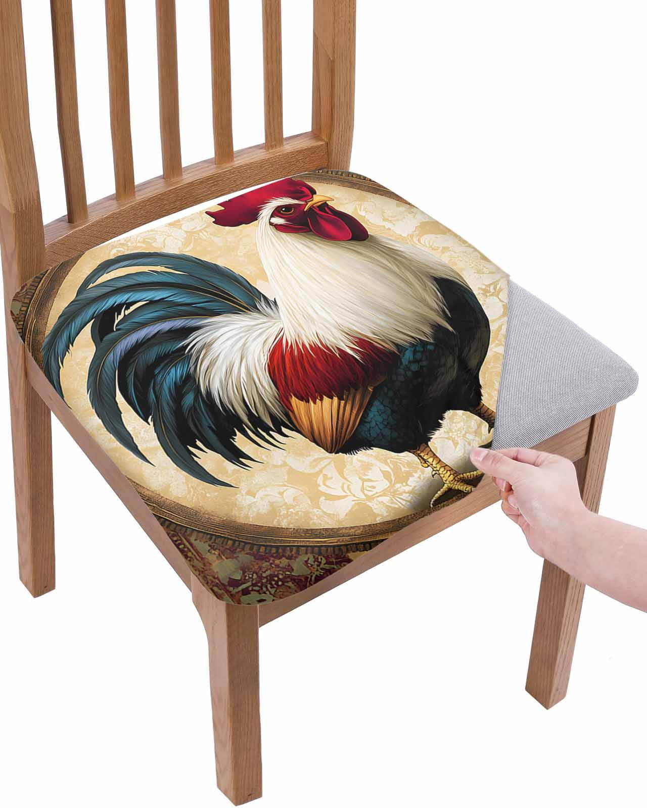 Rooster Chair Seat Covers for Dining Room Stretch Chair Seat Covers Set ...