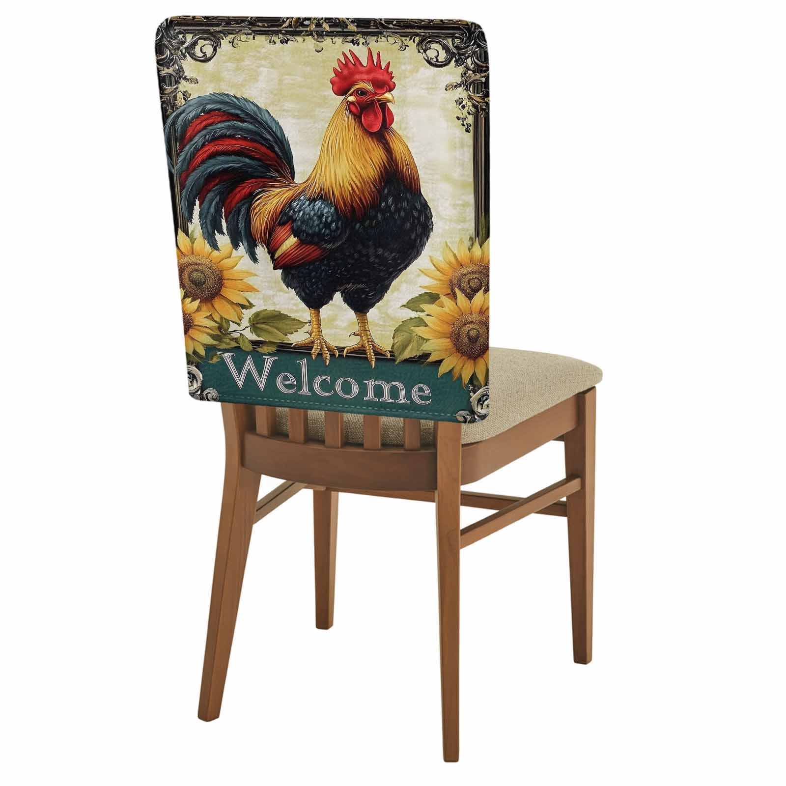 Rooster Chicken Chair Back Covers Set of 4, Welcome Sunflower ...