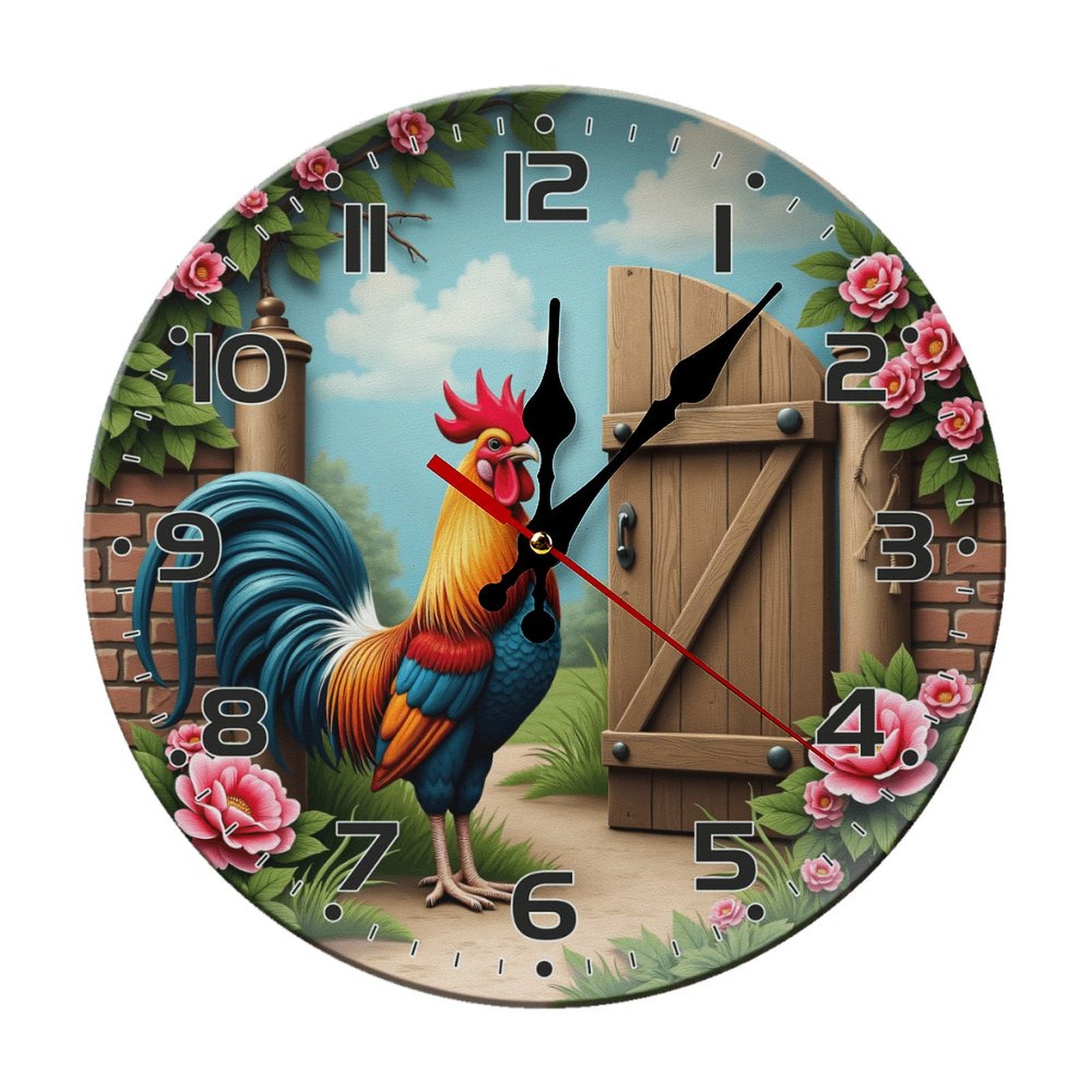 Rooster Chicken Farm Animal Wall Clock 10 Inch Silent Non Ticking Round Clock Decoration for ...