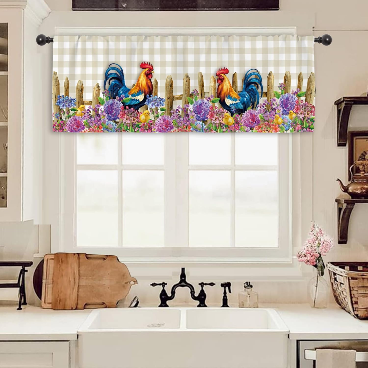 Rooster Chicken Farm Kitchen Curtain Valance 54W x 18H Rod Pocket ...
