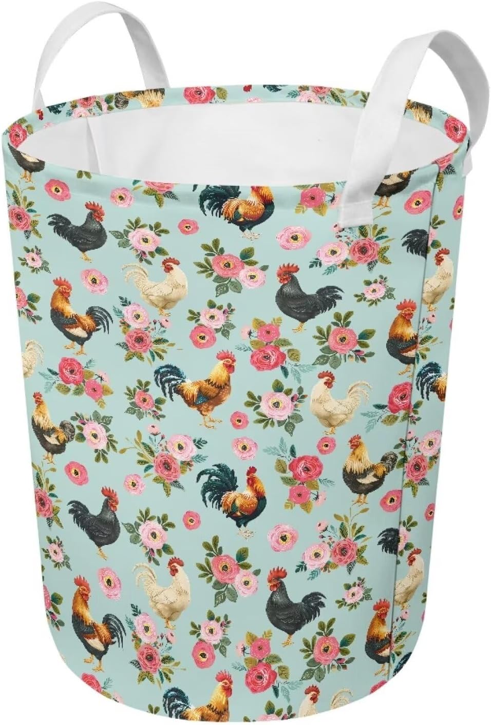 Rooster Chicken Flowers Laundry Hamper With Handles Freestanding ...