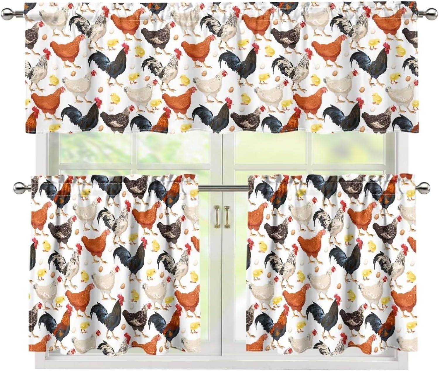 Rooster Chicken Kitchen Curtains 3 Pcs Short Farmhouse Kitchen Curtains ...