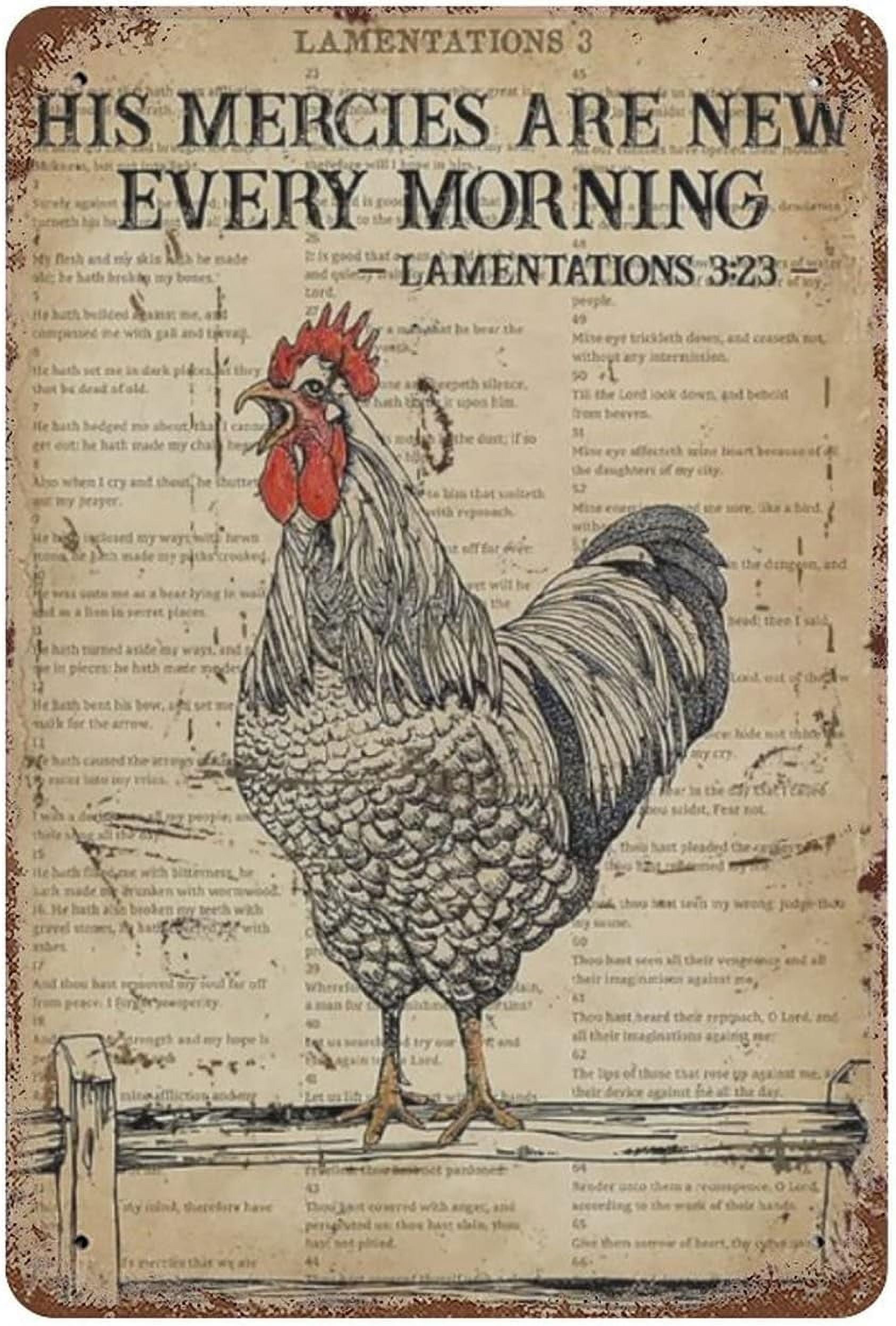 Rooster Chicken Metal Tin Sign His Mercies Are New Every Morning Retro ...