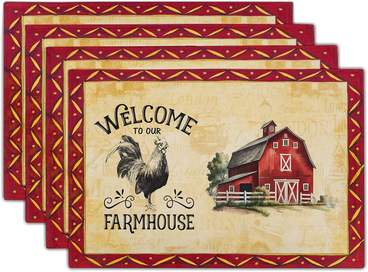Rooster Chicken Placemats, Welcome to Our Farmhouse Linen Place Mat ...