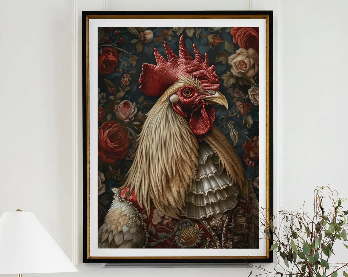 Rooster Chicken Royal Renaissance Portrait Vintage Print Victorian ...