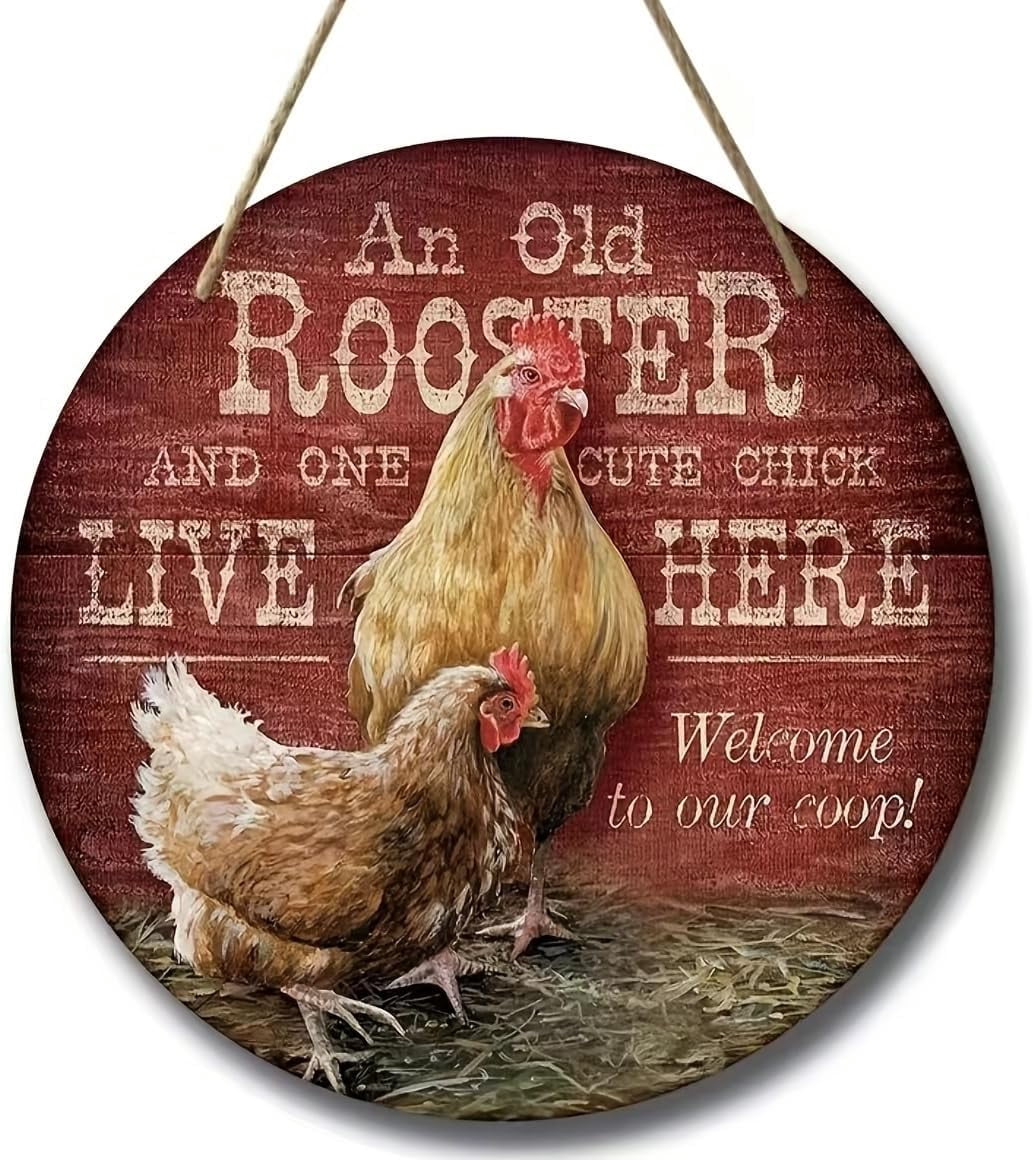 Rooster & Chicken Welcome Metal Tin Poster Are Wall Decor New 8"x8 ...