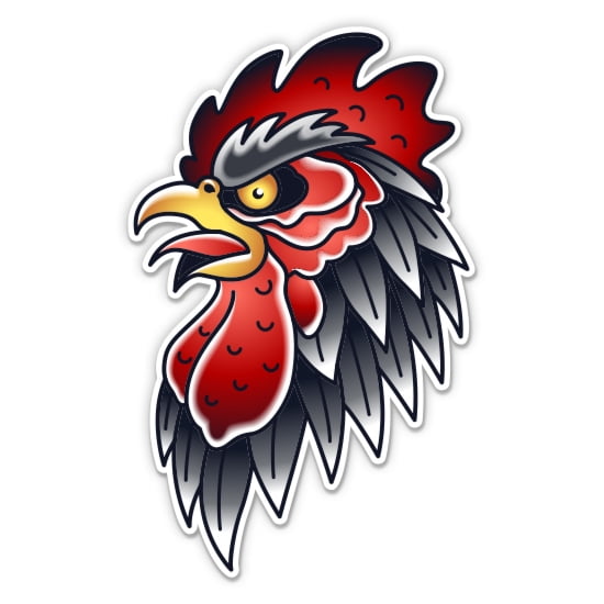 Rooster Classic Tattoo Style - 3" Vinyl Sticker - For Car Laptop Water ...