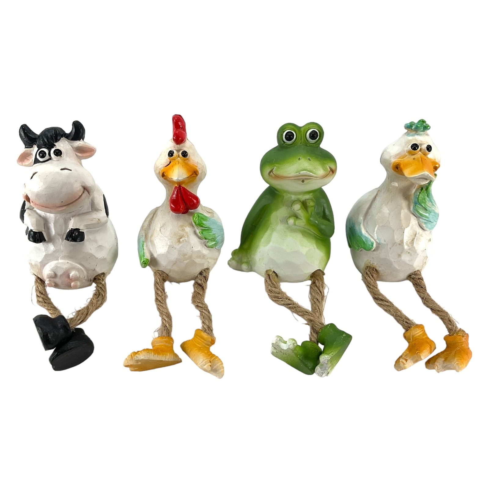 Rooster, Cow, Duck or Frog Garden Friend Figurine with Dangle Legs 4 ...