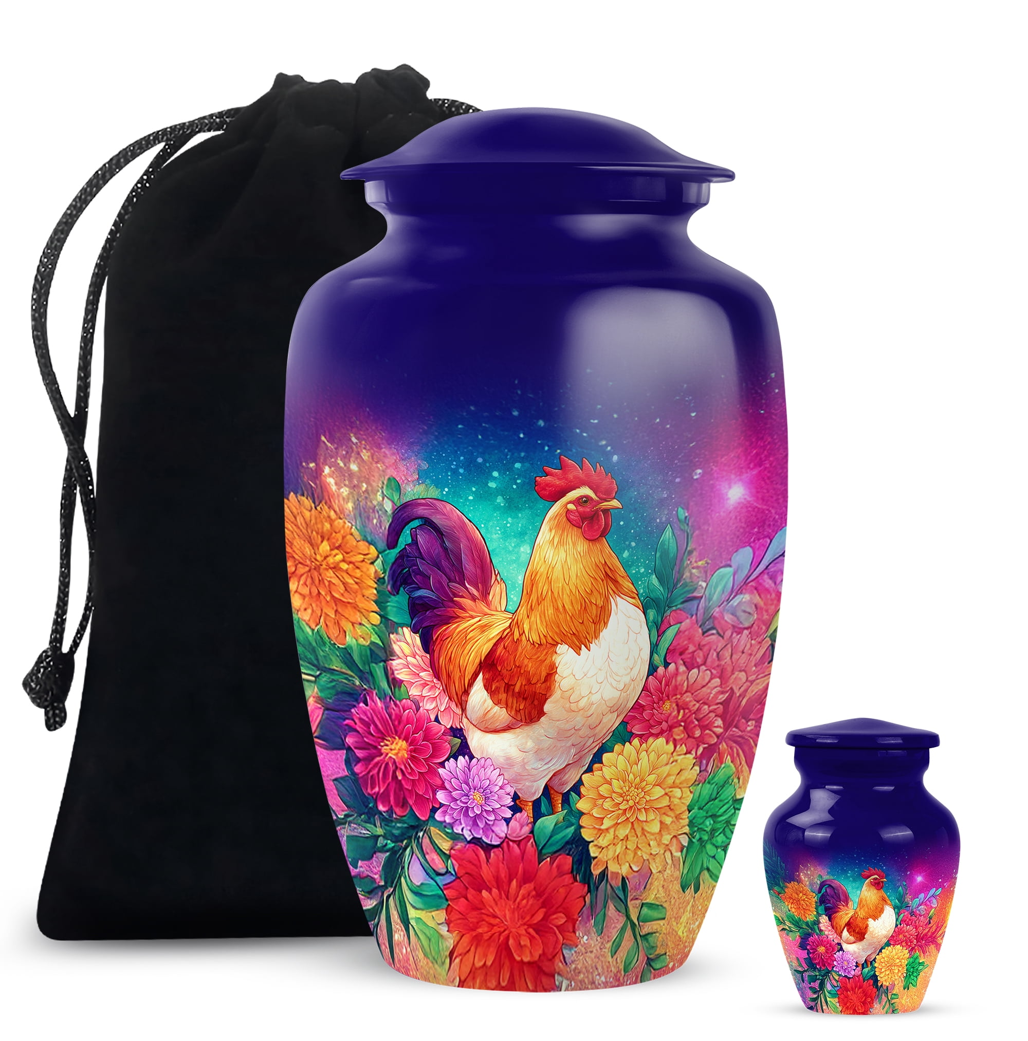Rooster Cremation Urn, Floral Rooster Tribute Urns For Human Ashes ...