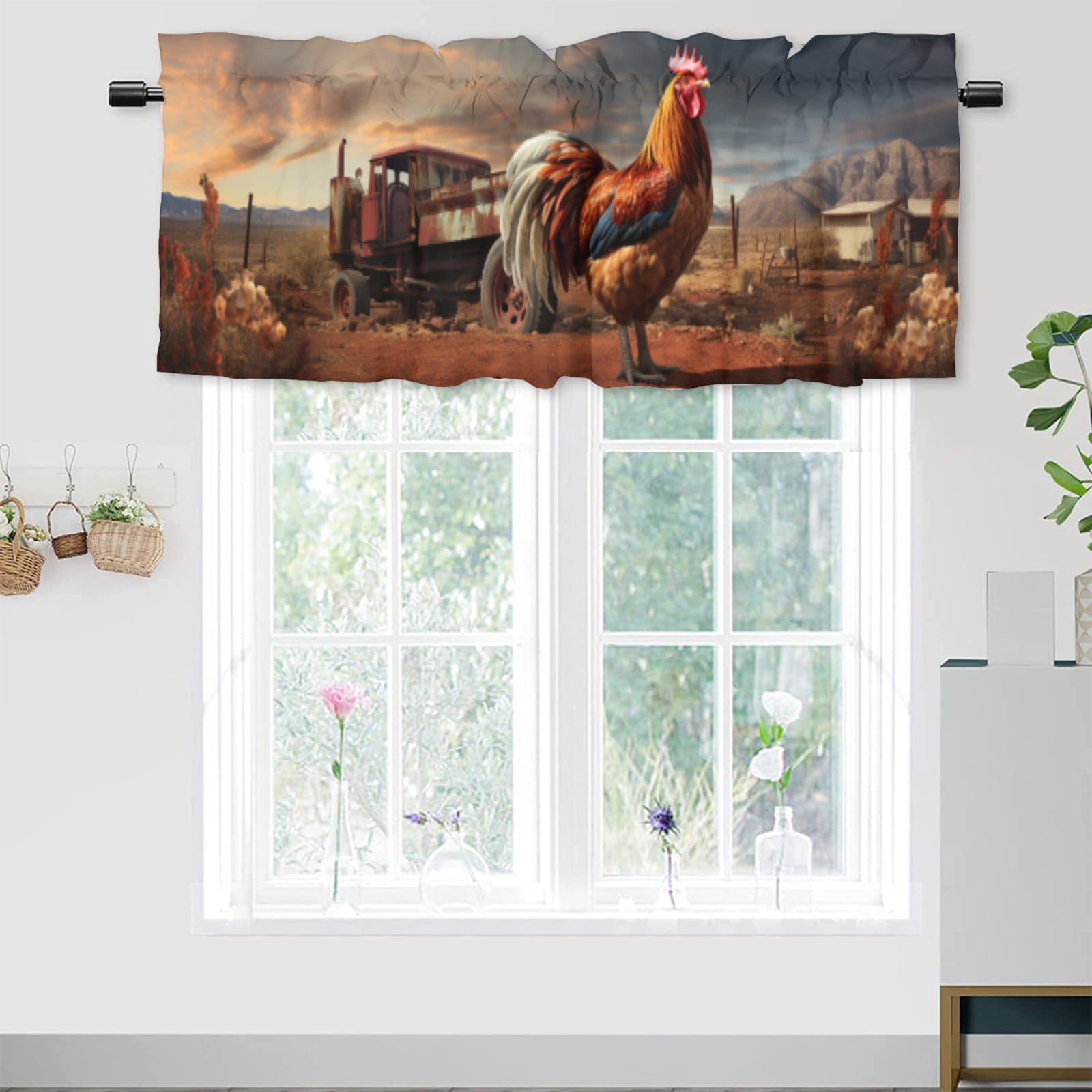 Rooster Curtain Valances Farmhouse Animal Tractor Barn Tree Rustic ...