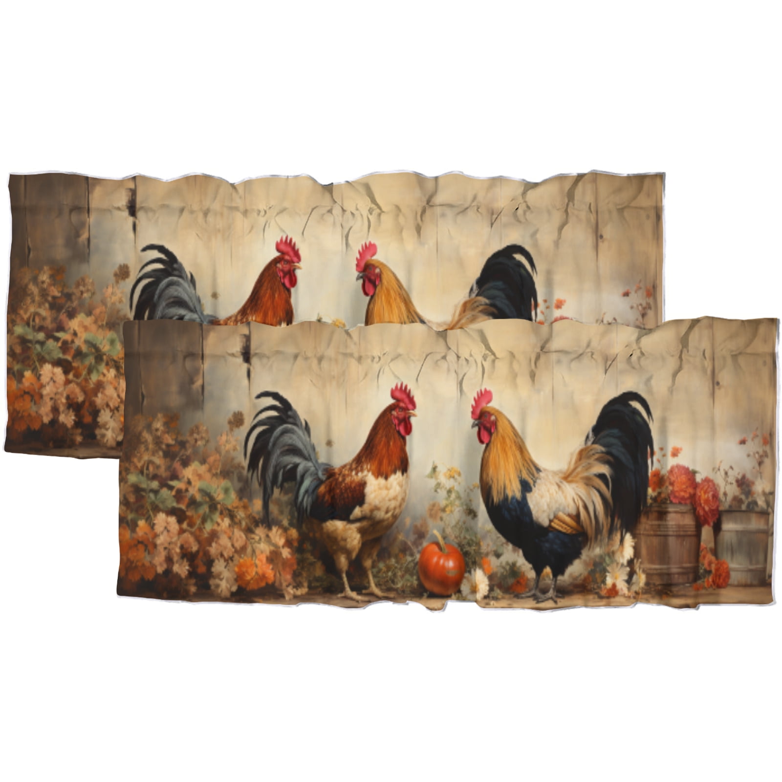 Rooster Curtain Valances for Kitchen Windows American Western Farm ...