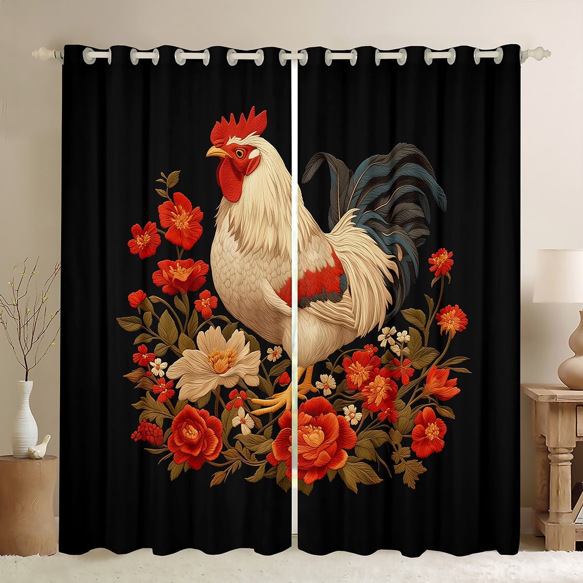 Rooster Curtains & Drapes Chicken 38"Wx45"L 2 Panels Blackout Curtains ...