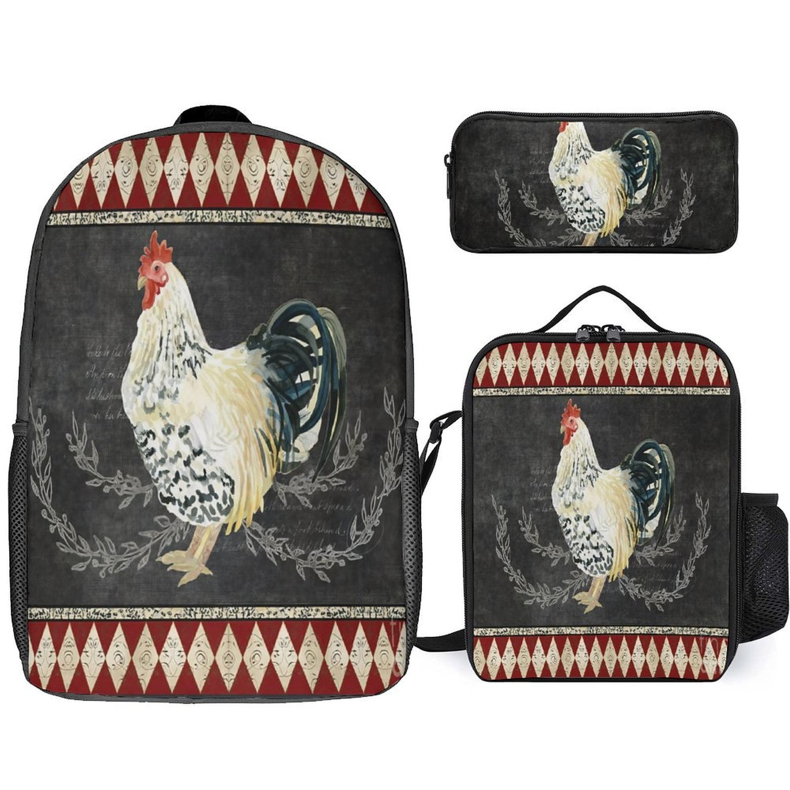Rooster Diamond Border Art 3D Printed 3pcs/Set Bags Laptop Daypack ...