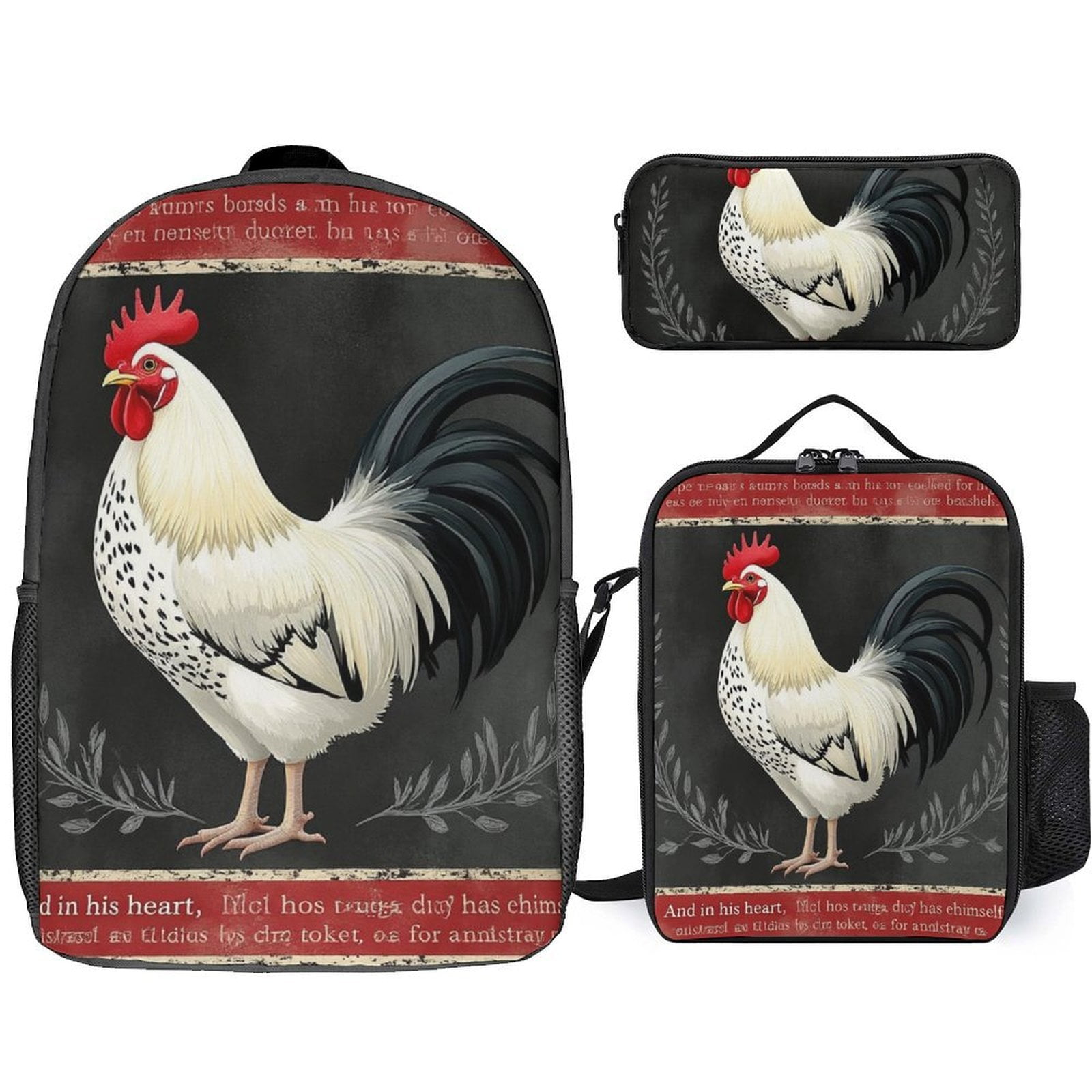 Rooster Diamond Border Rug-2 3D Printed 3pcs/Set Bags Laptop Daypack ...
