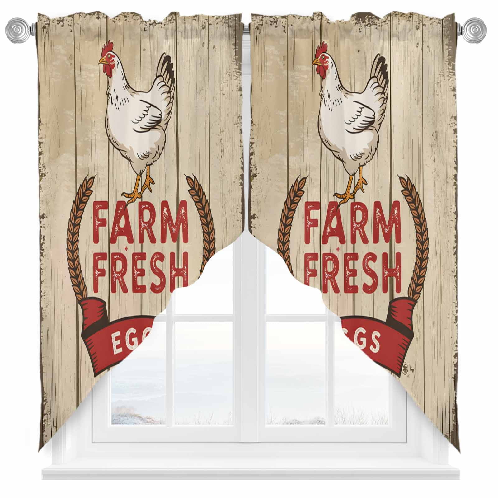 Rooster Eggs Swag Curtain Valance for Windows, Farmhouse Countryside ...