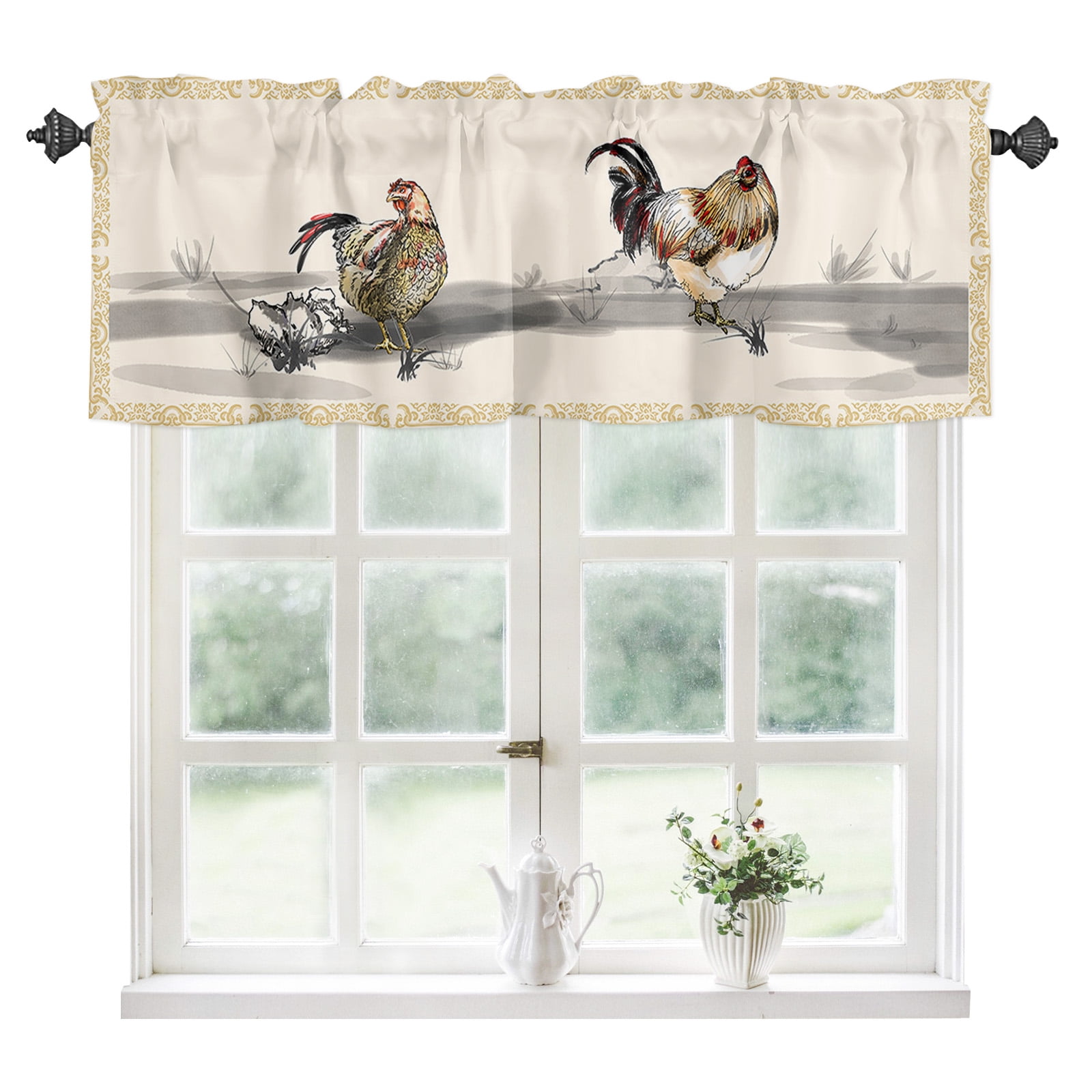Rooster Farm Animal Country Kitchen Valances for Windows 42x12 Inch ...