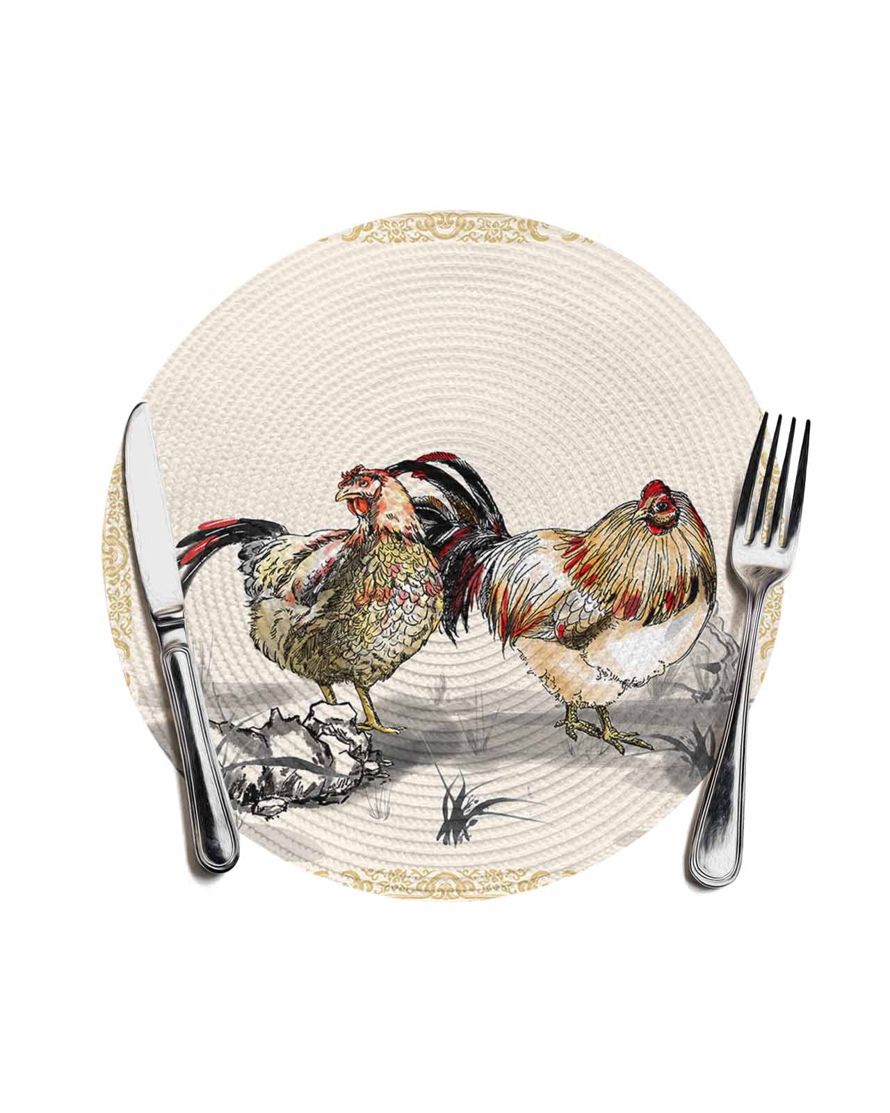 Rooster Farm Animal Country Round Placemats for Dinning Tables, Heat ...