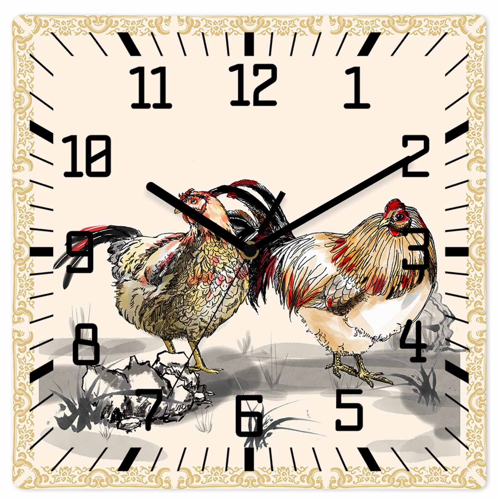 Rooster Farm Animal Country Wooden Wall Clock Silent Non Ticking ...