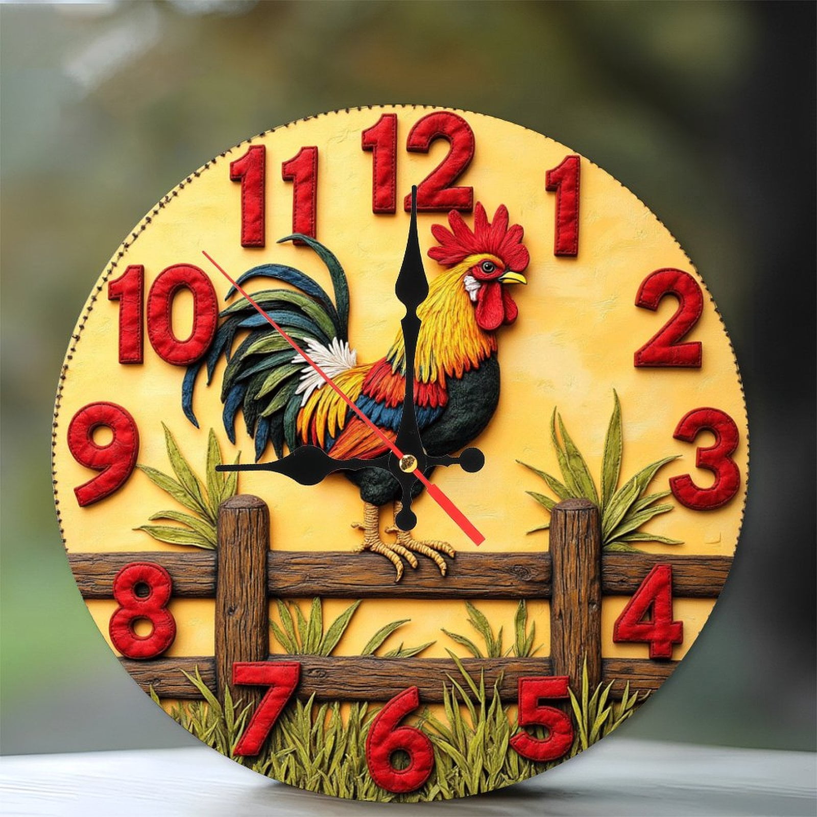 Rooster Farm Animal Wall Clock Rustic Home Decor 10-Inch Silent Wooden ...