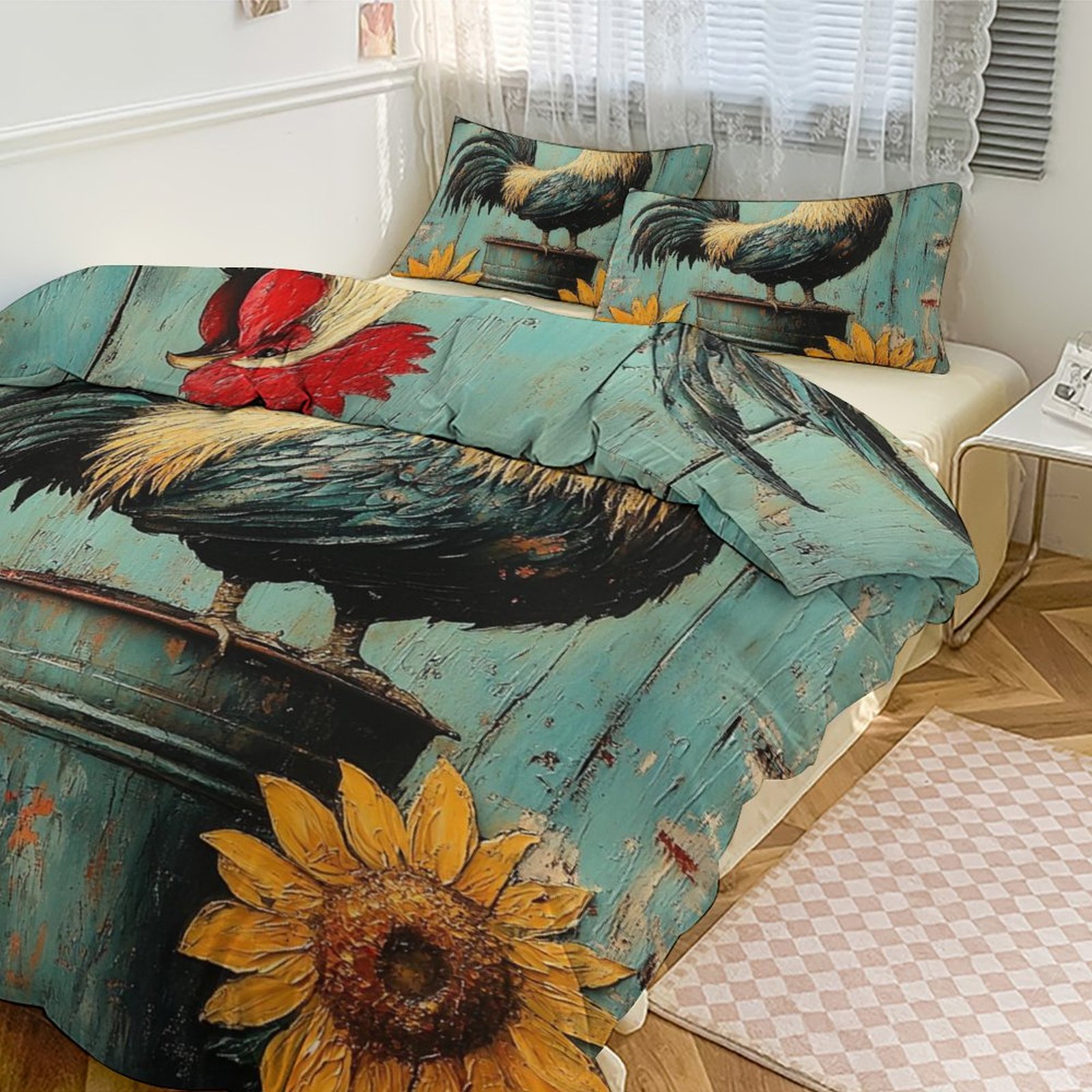 Rooster Farm Bedding Sets Twin Duvet Cover 3 Piece Cute Bed Set for ...