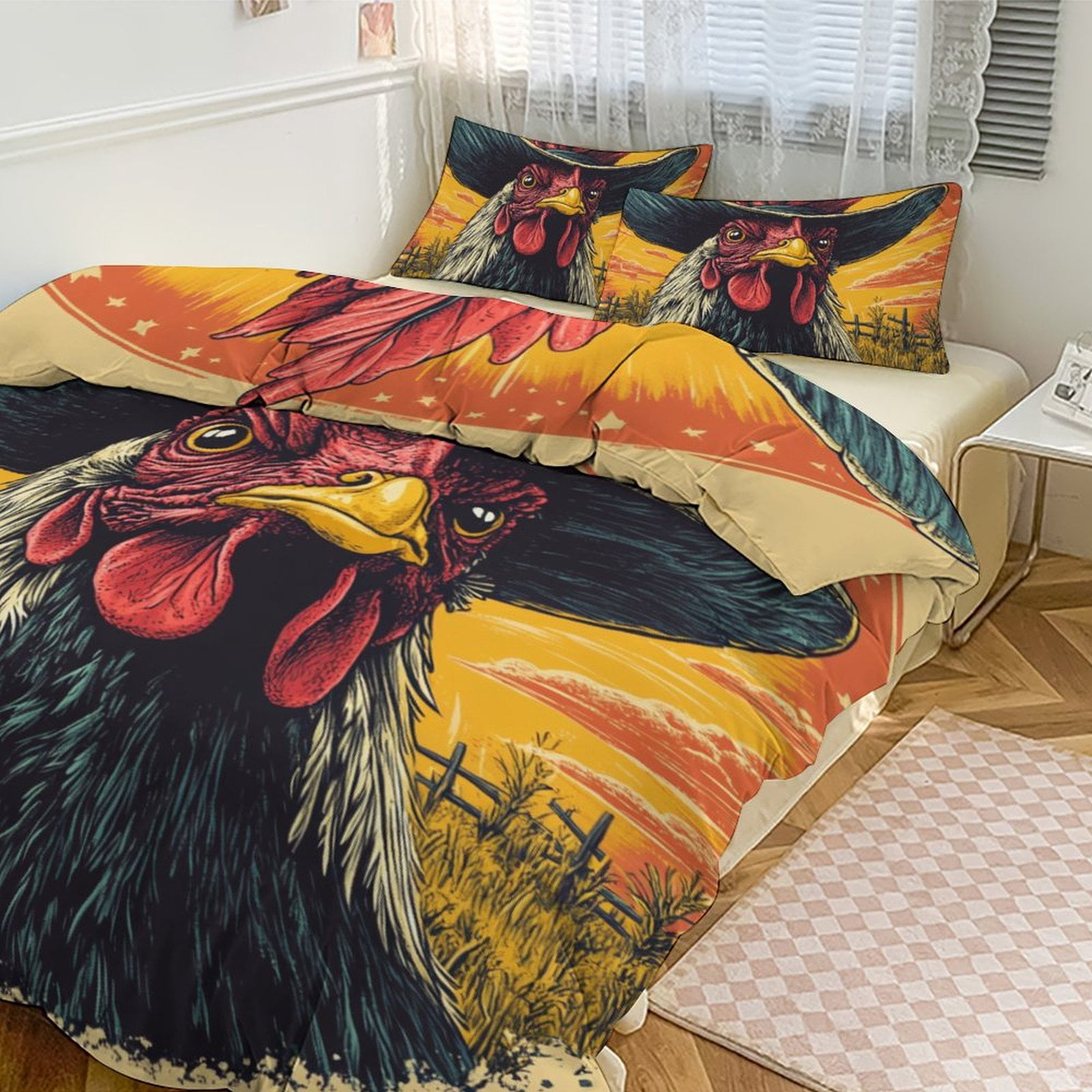Rooster Farm Bedding Sets Twin Duvet Cover 3 Piece Cute Bed Set for ...