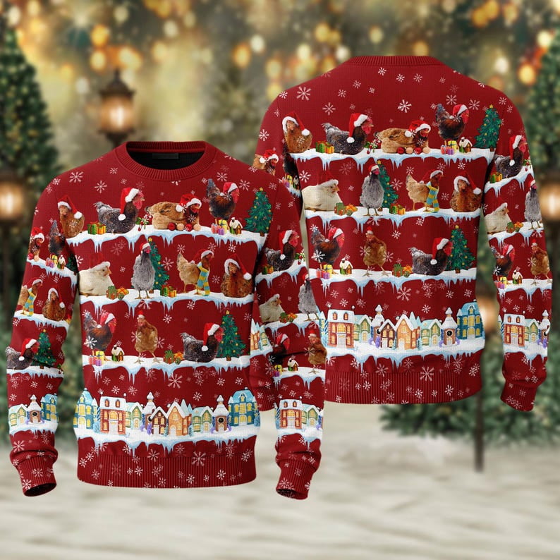 Rooster Farm Christmas 3D 3D Sweater, Chicken Xmas Sweatshirt, Funny ...