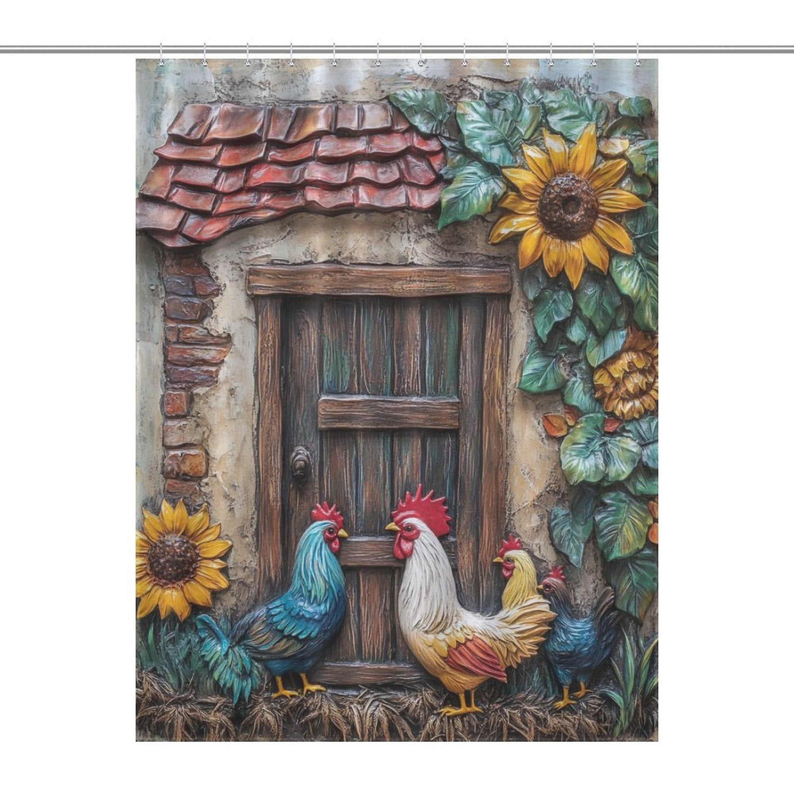 Rooster Farm Cloth Fabric Bathroom Decor Set with Hooks - Walmart.com