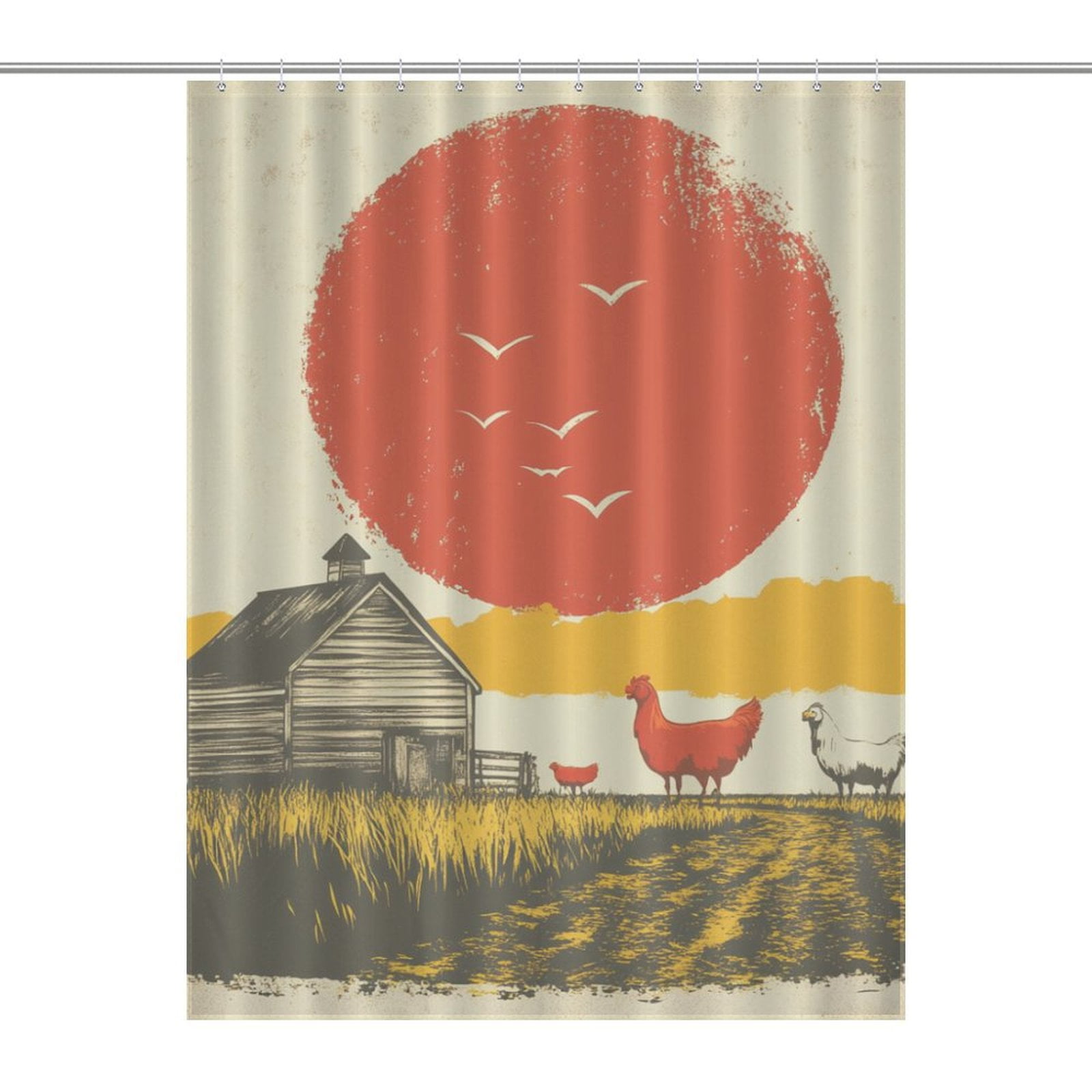 Rooster Farm Cloth Fabric Bathroom Decor Set with Hooks - Walmart.com