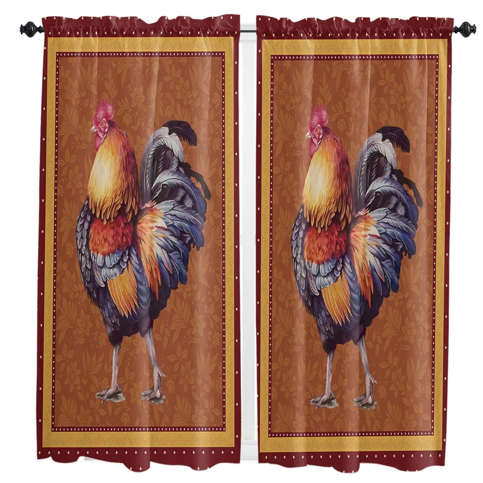 Rooster Farm Polka Dot Small Curtain Rod Pocket Short Curtains Half ...