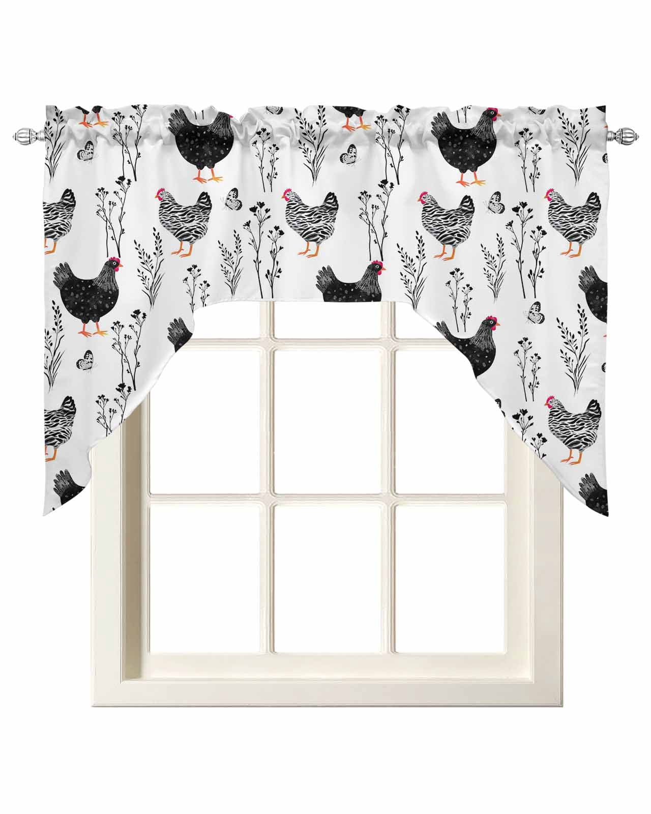 Rooster Farmhouse Black Swag Valances for Windows, Small Curtains ...