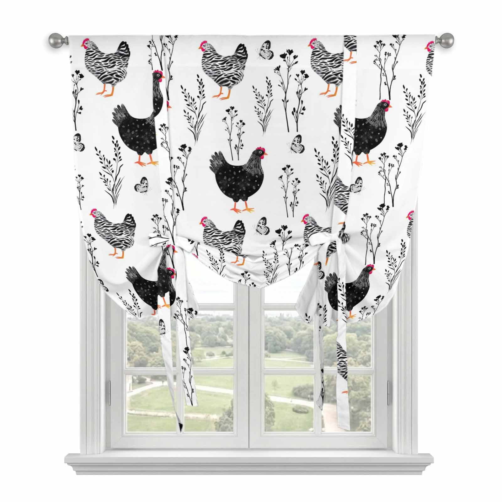 Rooster Farmhouse Black Tie Up Curtains for Windows, Adjustable Balloon ...