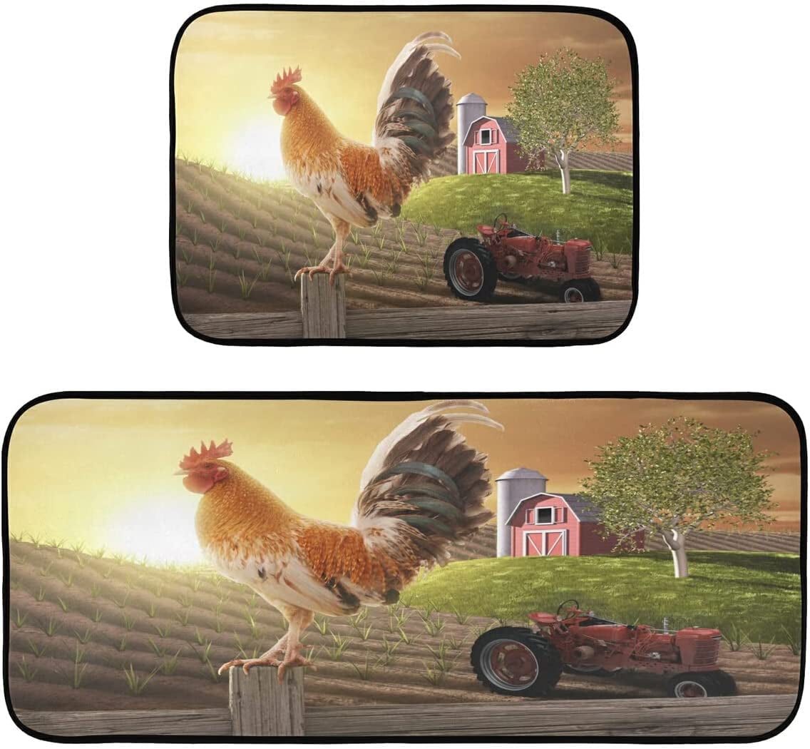 Rooster Farmhouse Kitchen Rugs and Mats Set 2 Piece Non Slip Washable ...