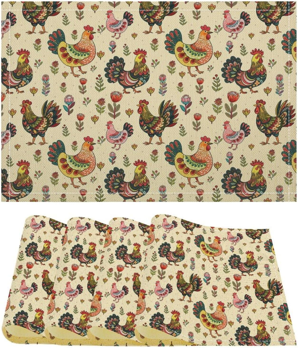 Rooster Farmhouse Placemats Set of 4,Vintage Rustic Style Colorful Fun ...