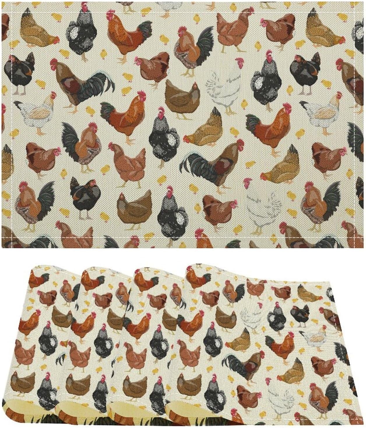 Rooster Farmhouse Placemats Set of 4, Vintage Rustic Style Farmhouse ...