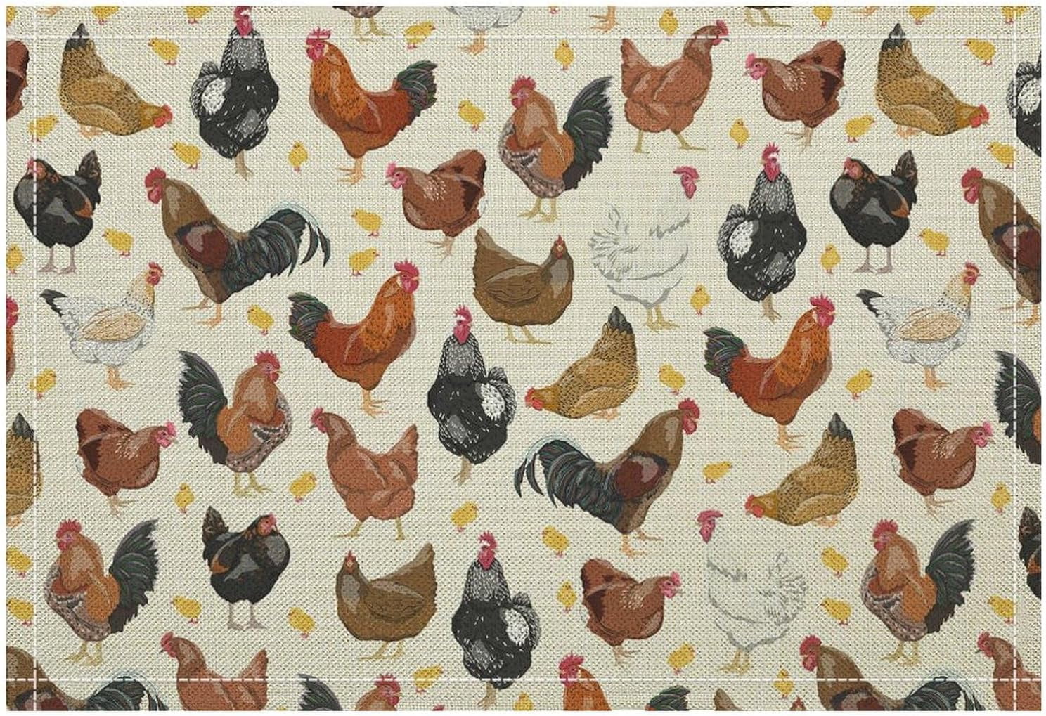Rooster Farmhouse Placemats Set of 6, Vintage Rustic Style Farmhouse ...