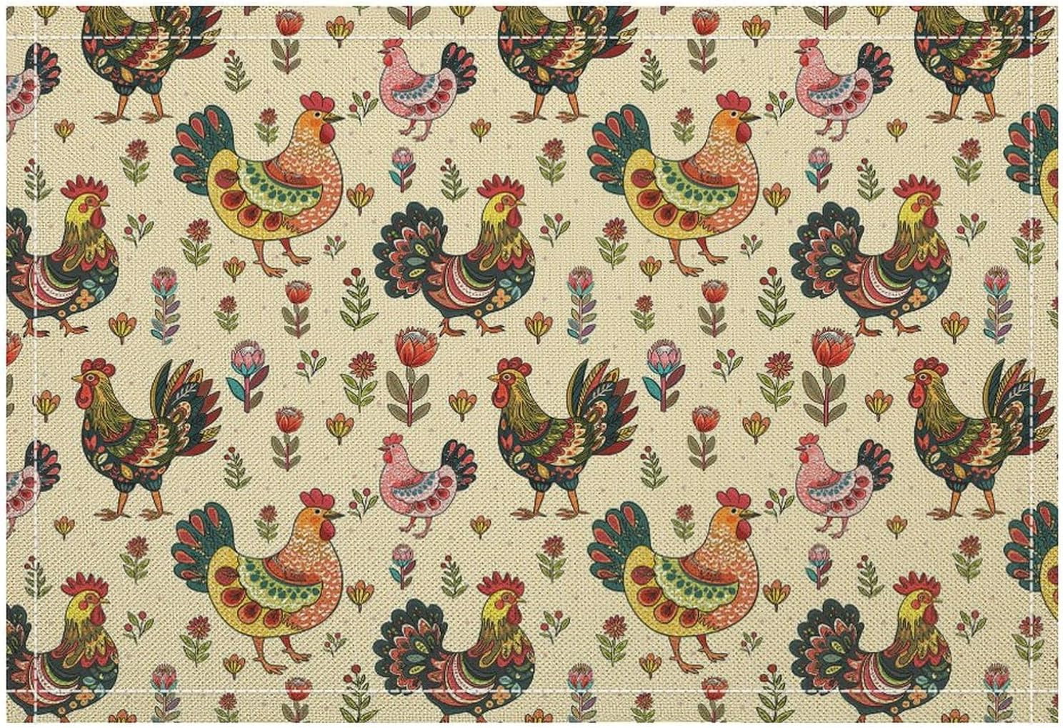 Rooster Farmhouse Placemats Set of 6,Vintage Rustic Style Colorful Fun ...