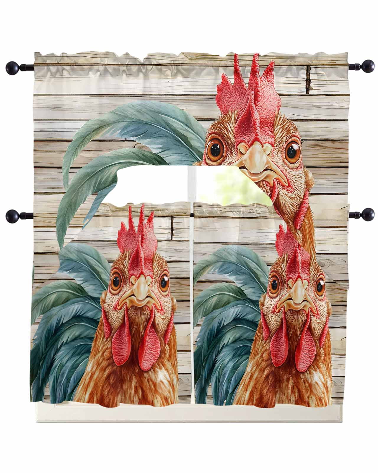 Rooster Feather Kitchen Curtains Swag Valance and Tier Curtains Set 36 ...
