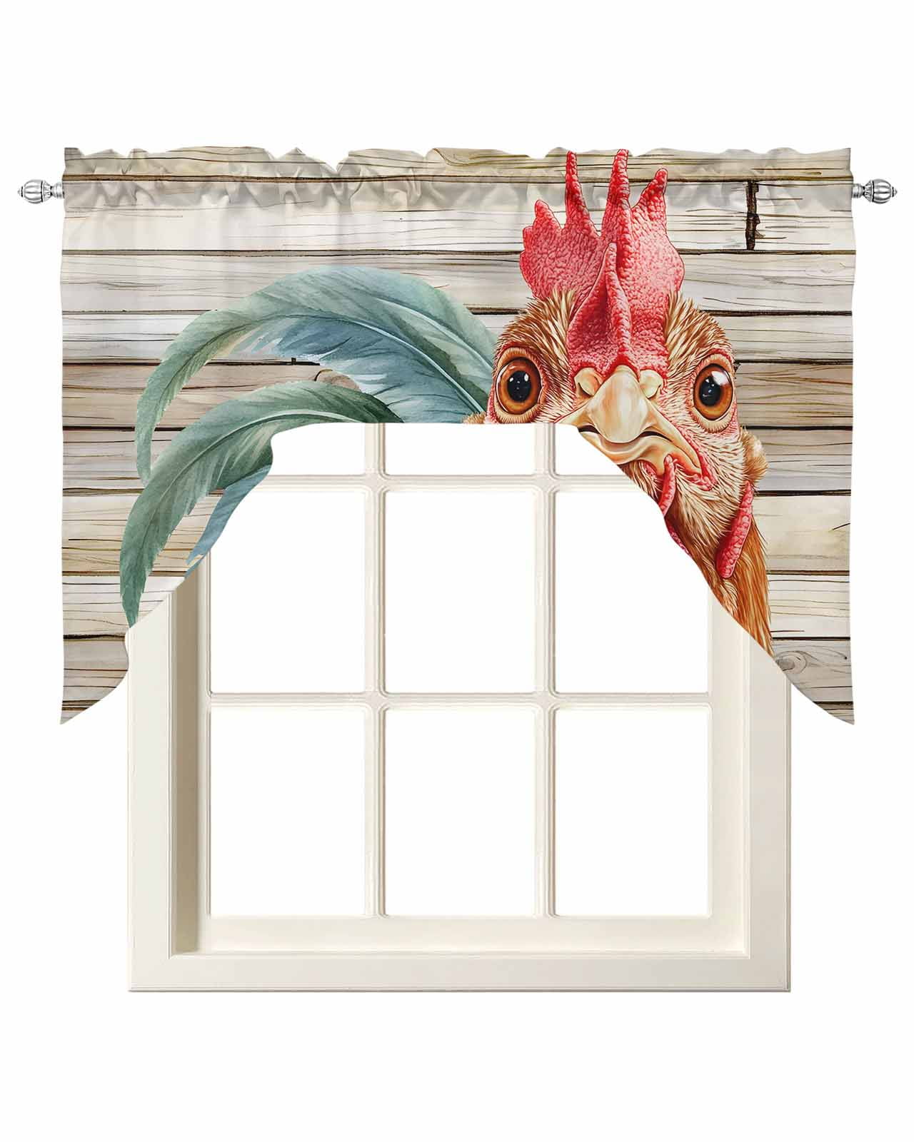 Rooster Feather Kitchen Curtains Swag Valance for Windows/Bathroom/Cafe ...