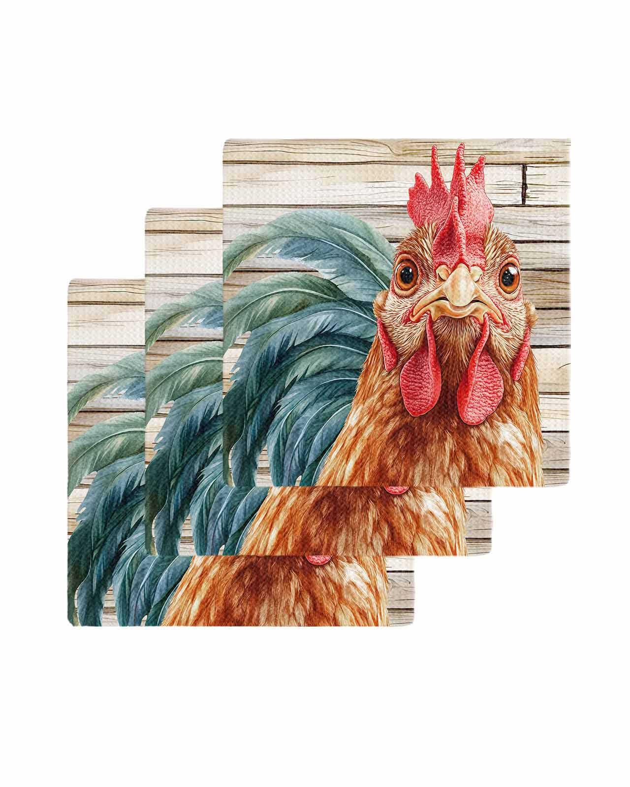 Rooster Feather Kitchen Dish Towels for Drying Dishes Set of 3 ...