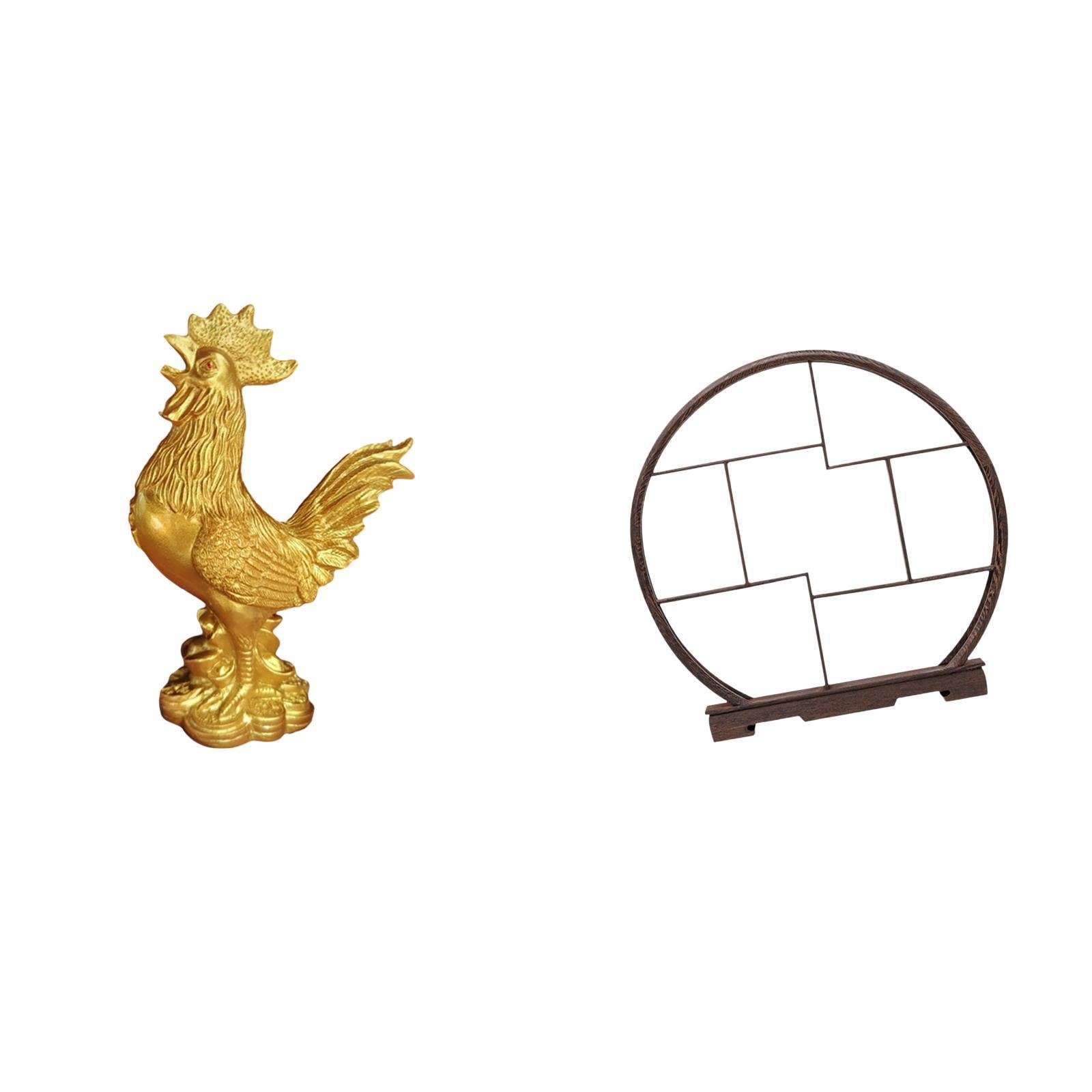 Rooster Figurine Chicken Sculpture Wood Display Stand Antique Design ...