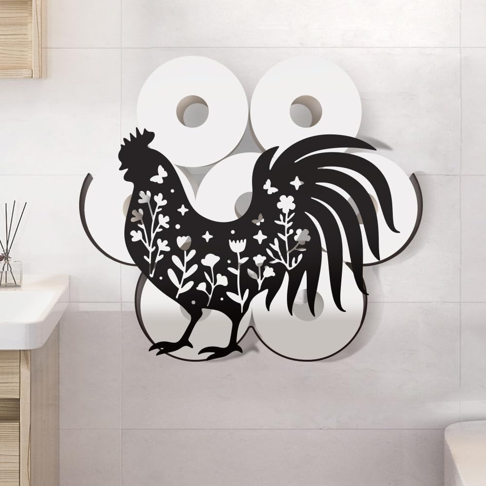 Rooster Floral Toilet Paper Holder Metal Rooster Animal Wall Mounted ...
