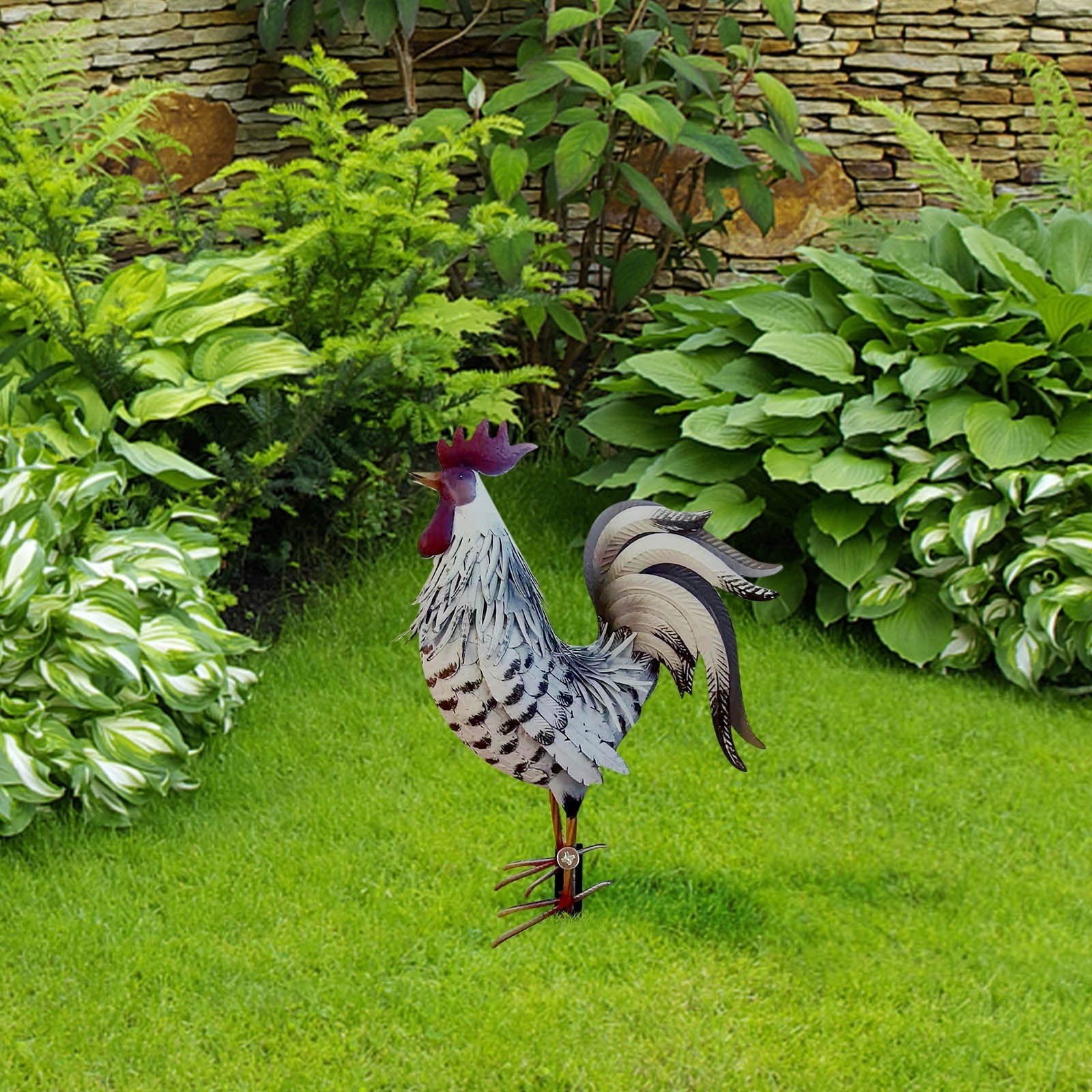 Rooster Garden Stake - Patriotic Rooster Statue With Realistic Feather ...