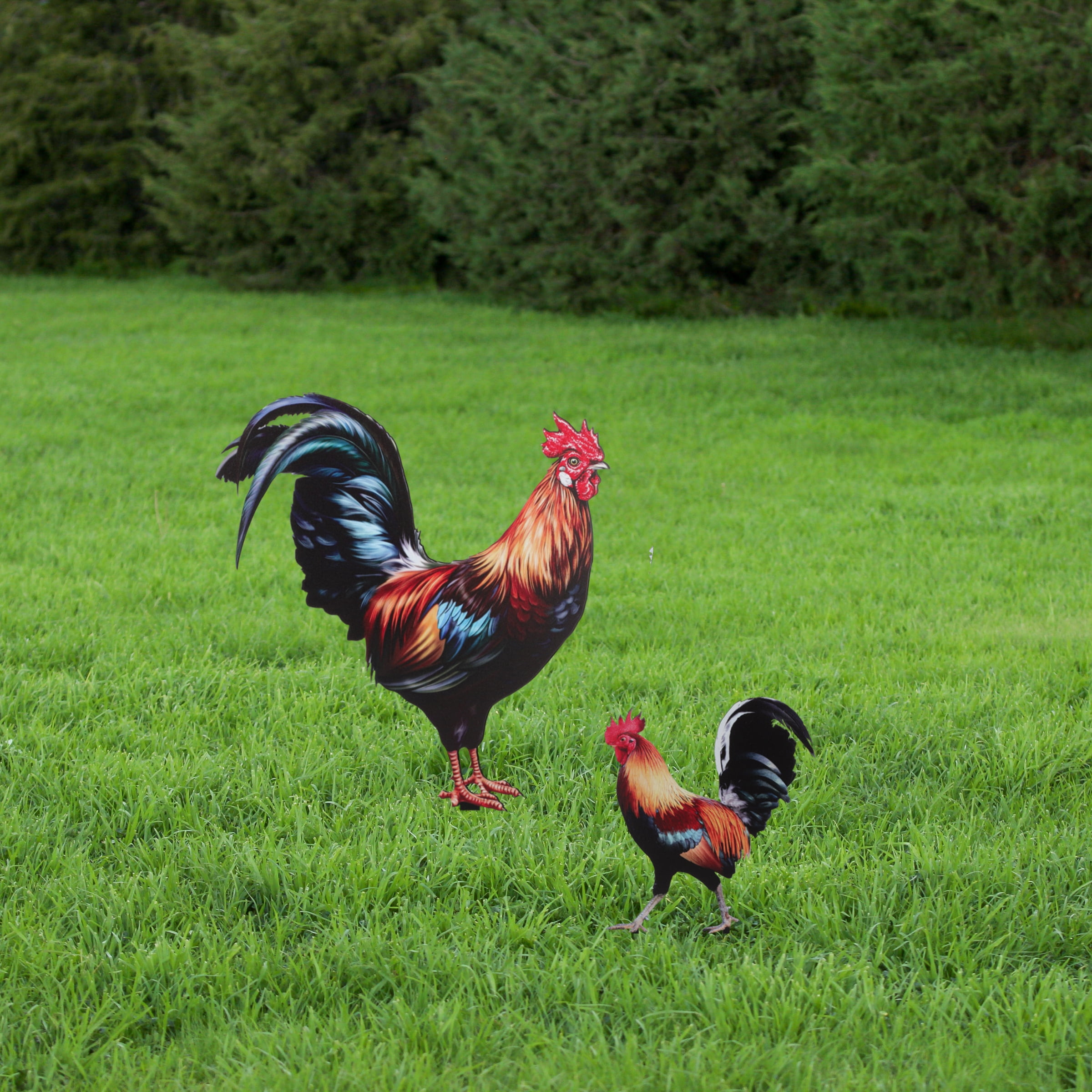 Rooster Garden Statues Decor, Outdoor Metal Chicken Sculpture Yard Art ...