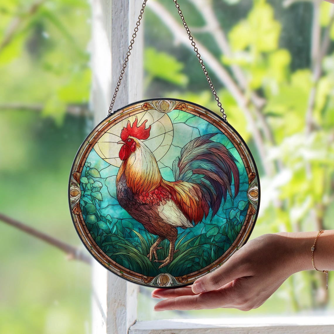 Rooster Glass Window Suncatcher, Farmhouse Kitchen Decor, Chicken Art ...