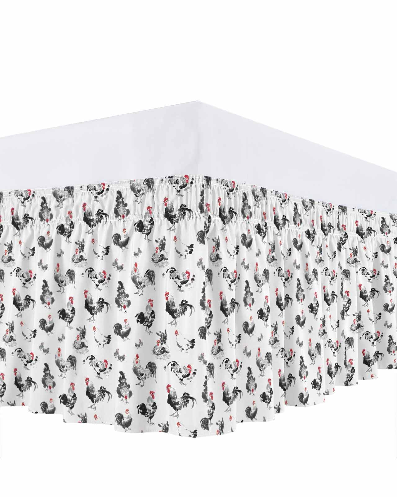 Rooster Hen Bed Skirt Watercolor Chicken Farm Animal Black Bed Skirts ...