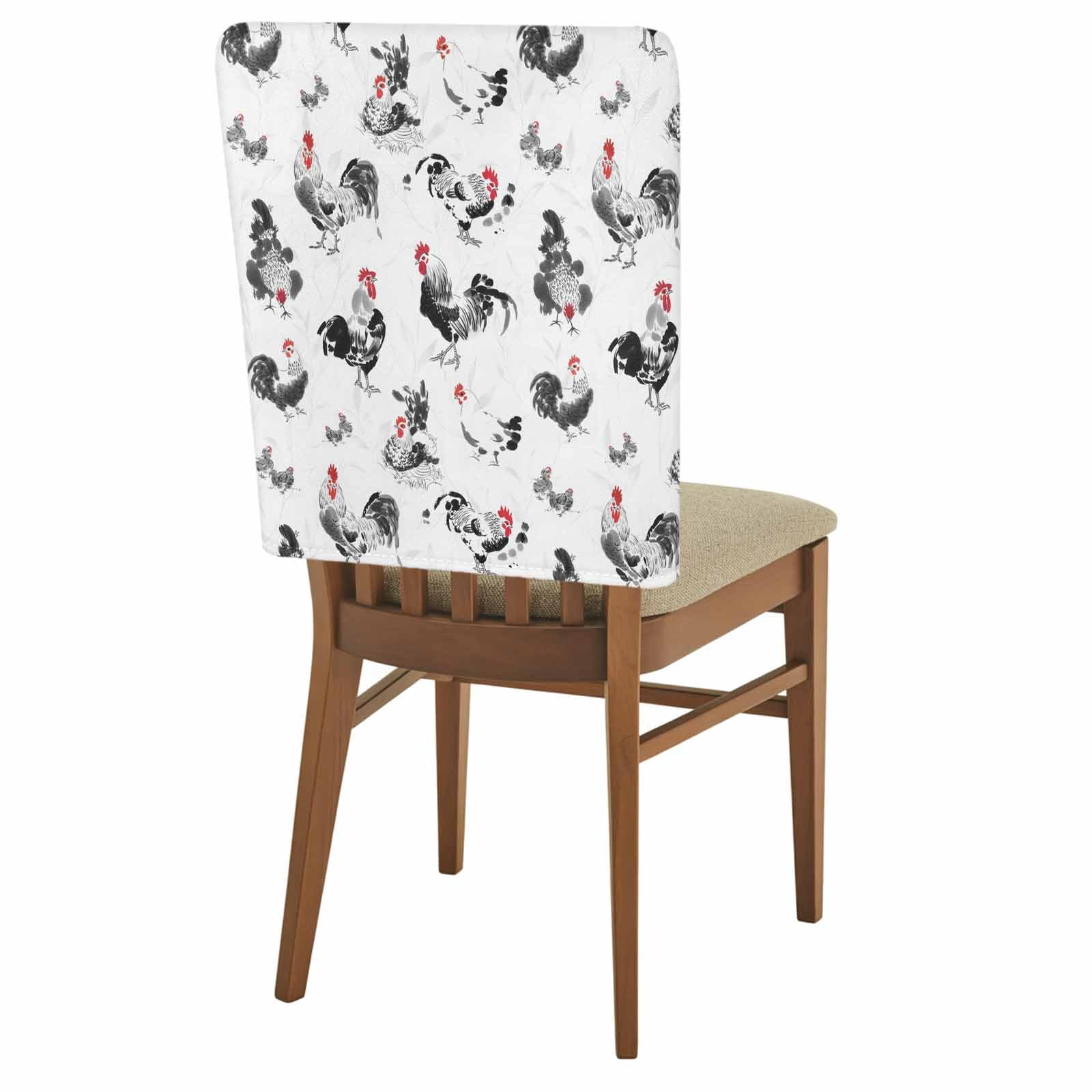 Rooster Hen Chair Back Covers Set of 6, Watercolor Farm Animal Rustic ...
