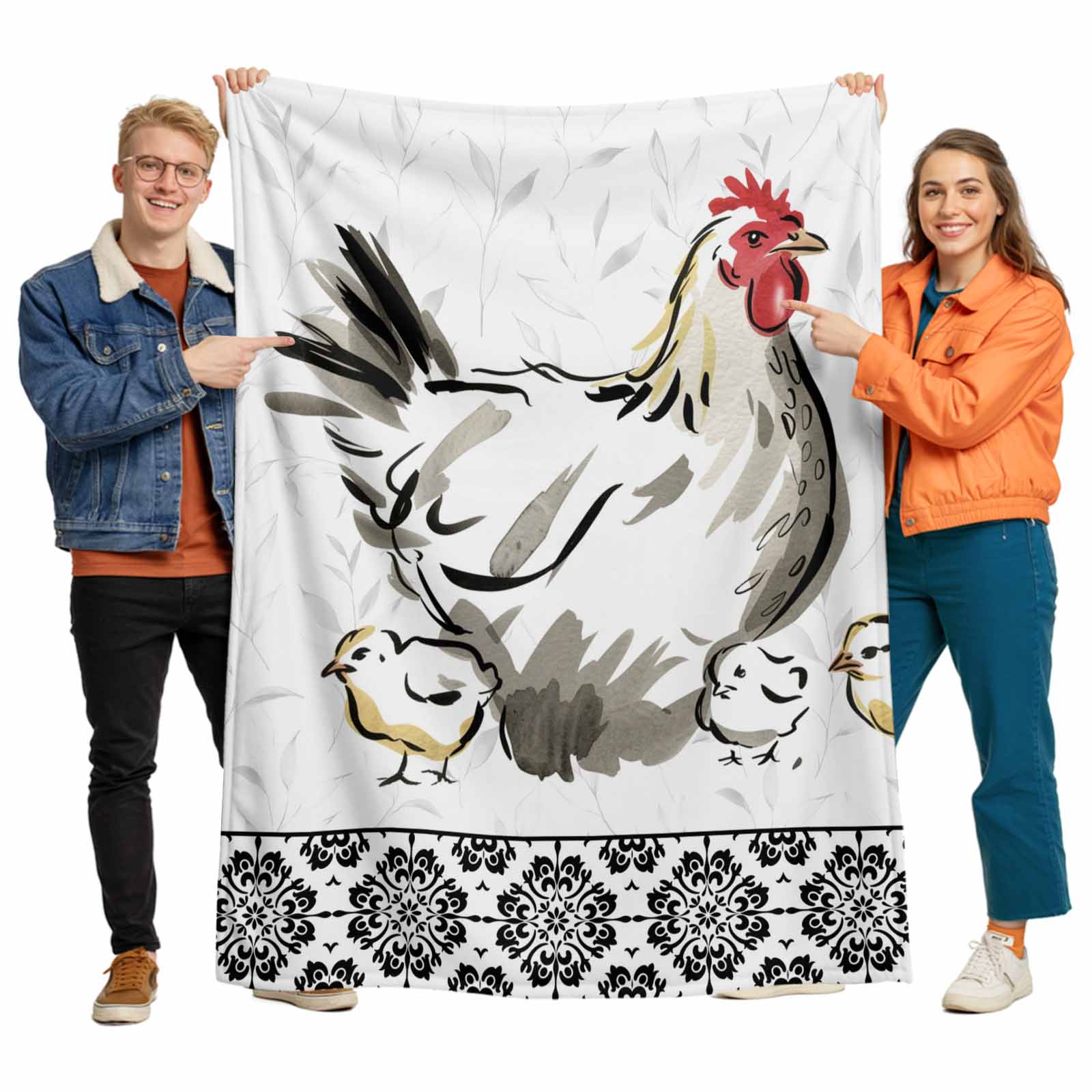 Rooster Hen Flannel Blanket for Bed,Travel and Camping, Chicken Farm ...