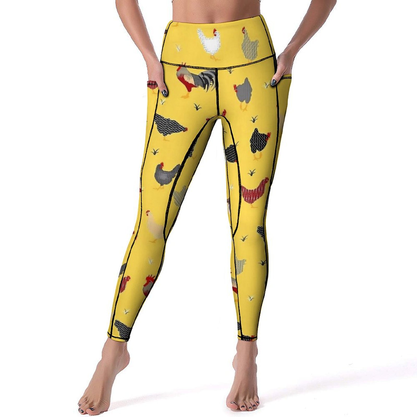 Rooster Hen Yoga Pants Abstract Animal Running Leggings High Waist ...