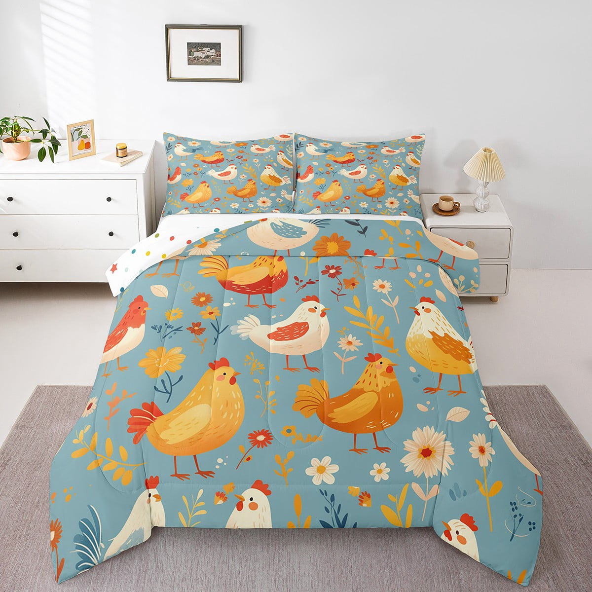 Rooster King Comforter Set,Cartoon Chicken Bedding Sets Cute Cock ...