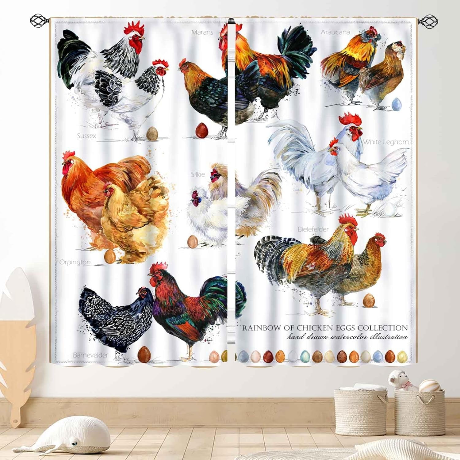 Rooster Kitchen Curtains, Farmhouse Country Farm Animal Rural Rustic ...